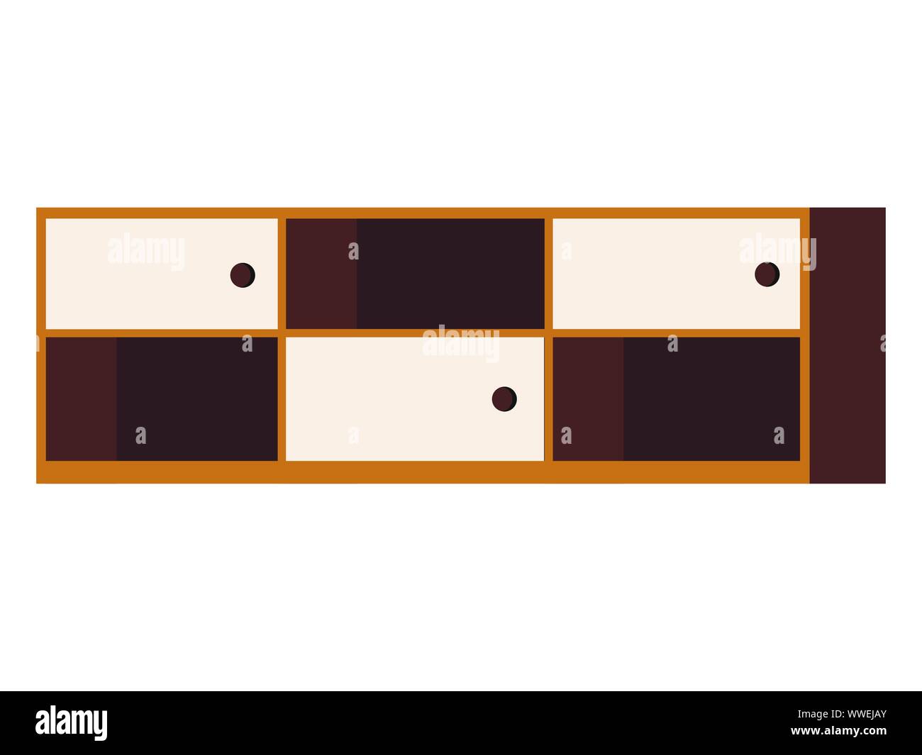 Vector flat cartoon style illustration of wooden rack shelf with doors ...