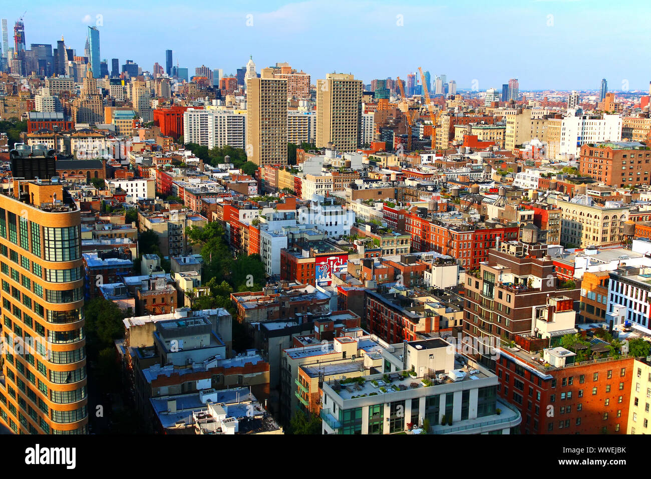 Aerial view of SoHo rooftops, with TriBeCa, East Village, West Village ...