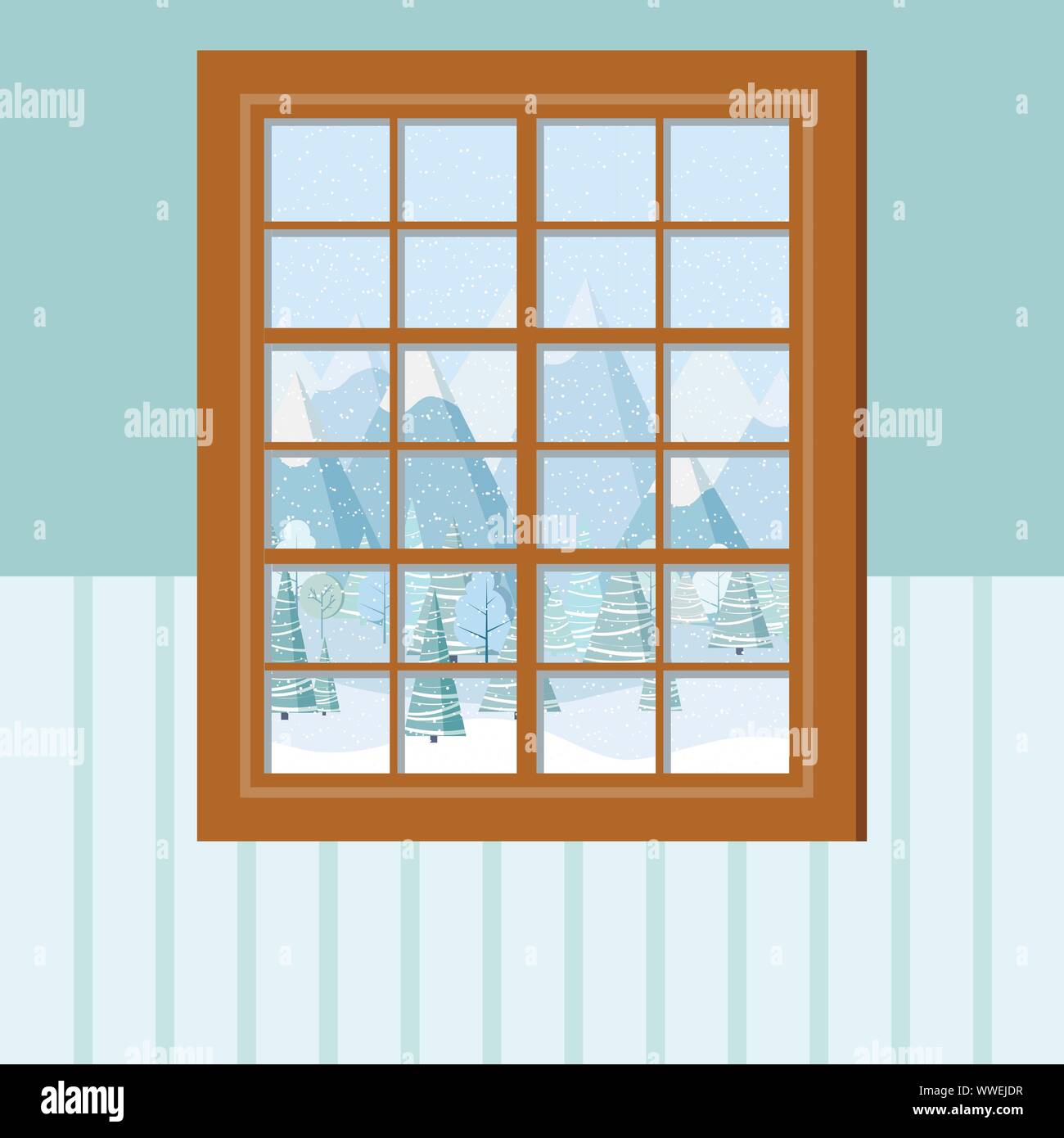 Wooden room window frame in cartoon flat style Vector illustration ...