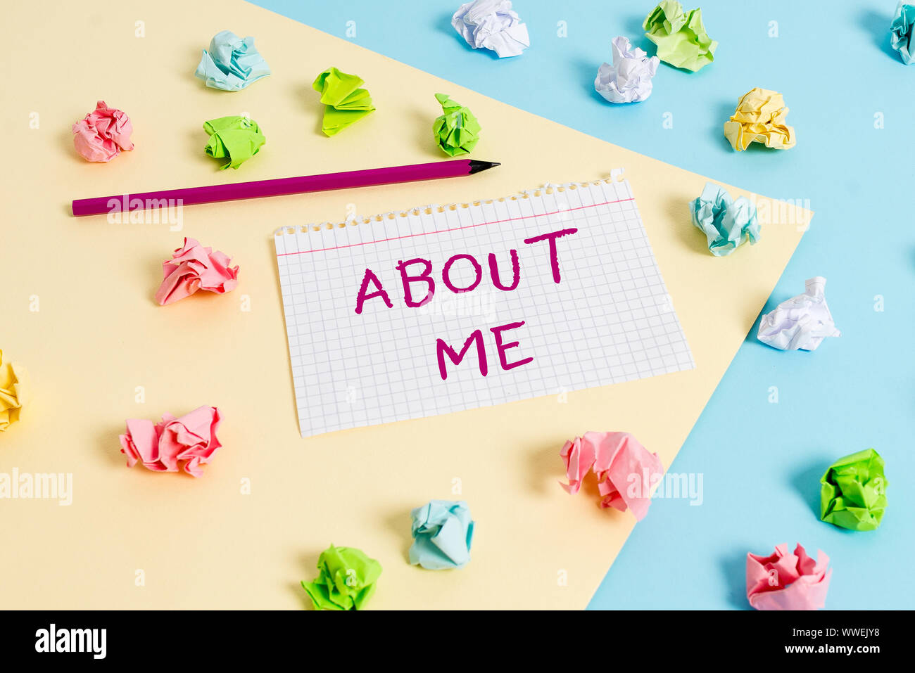 Text sign showing About Me. Business photo text telling someone list of ...