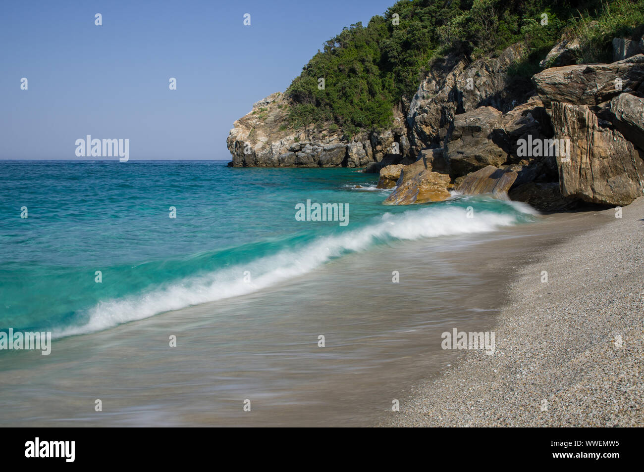 Beautiful beach of Agii Saranta in Greece Stock Photo - Alamy