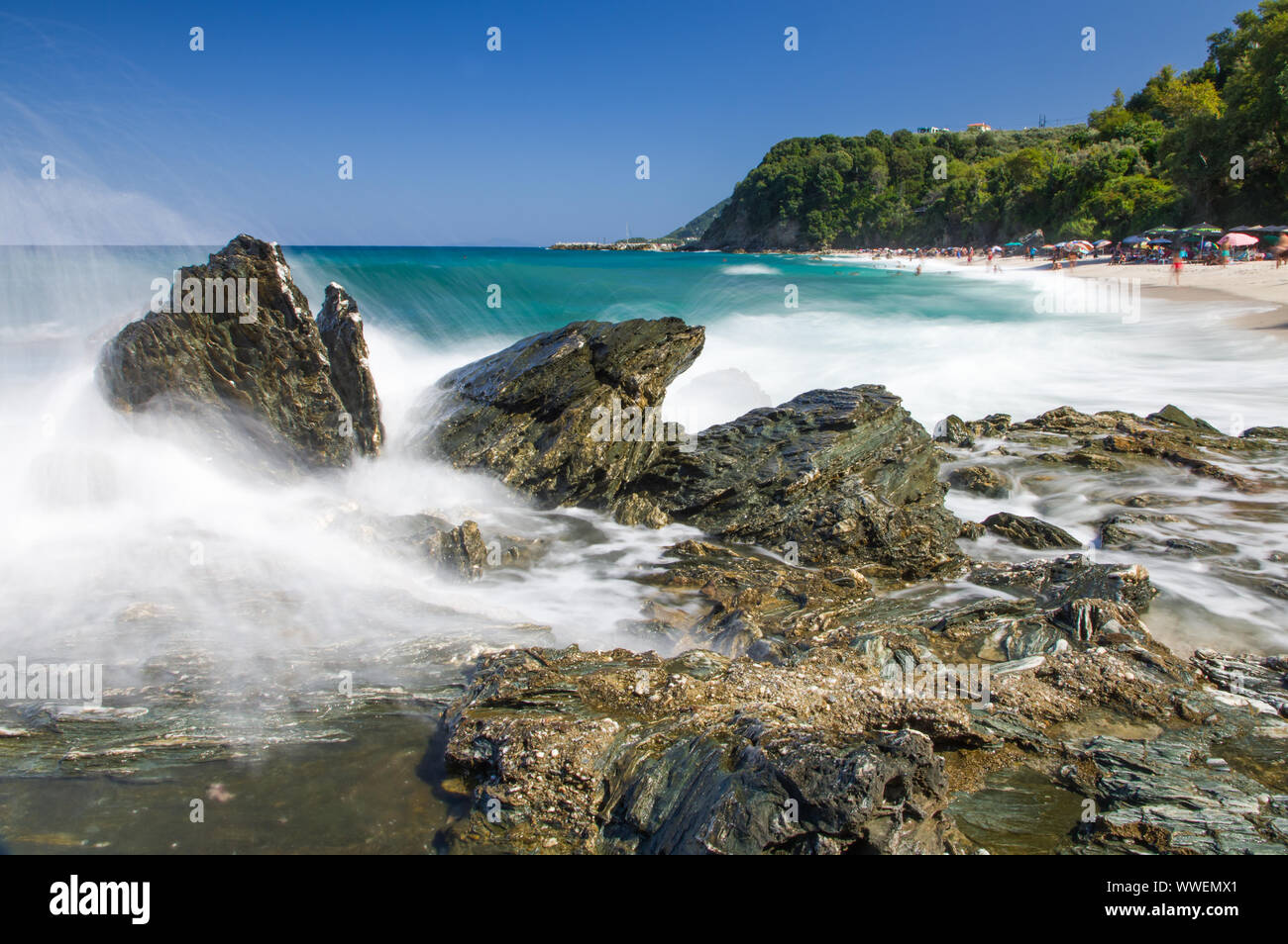 Beautiful beach of Agii Saranta in Greece Stock Photo - Alamy