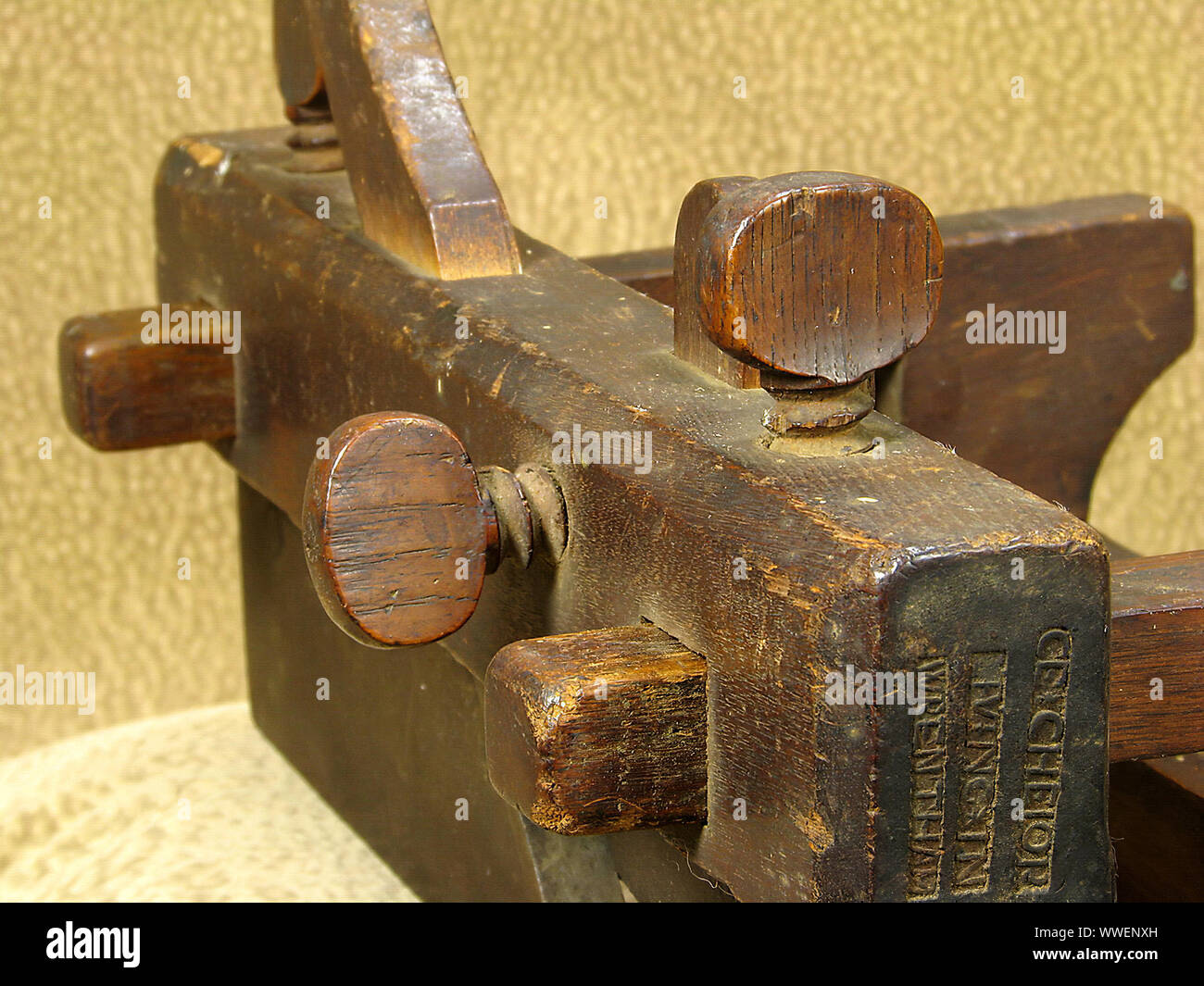 Antique and very collectible Cesar Chelor wood plane. Editorial Only ...