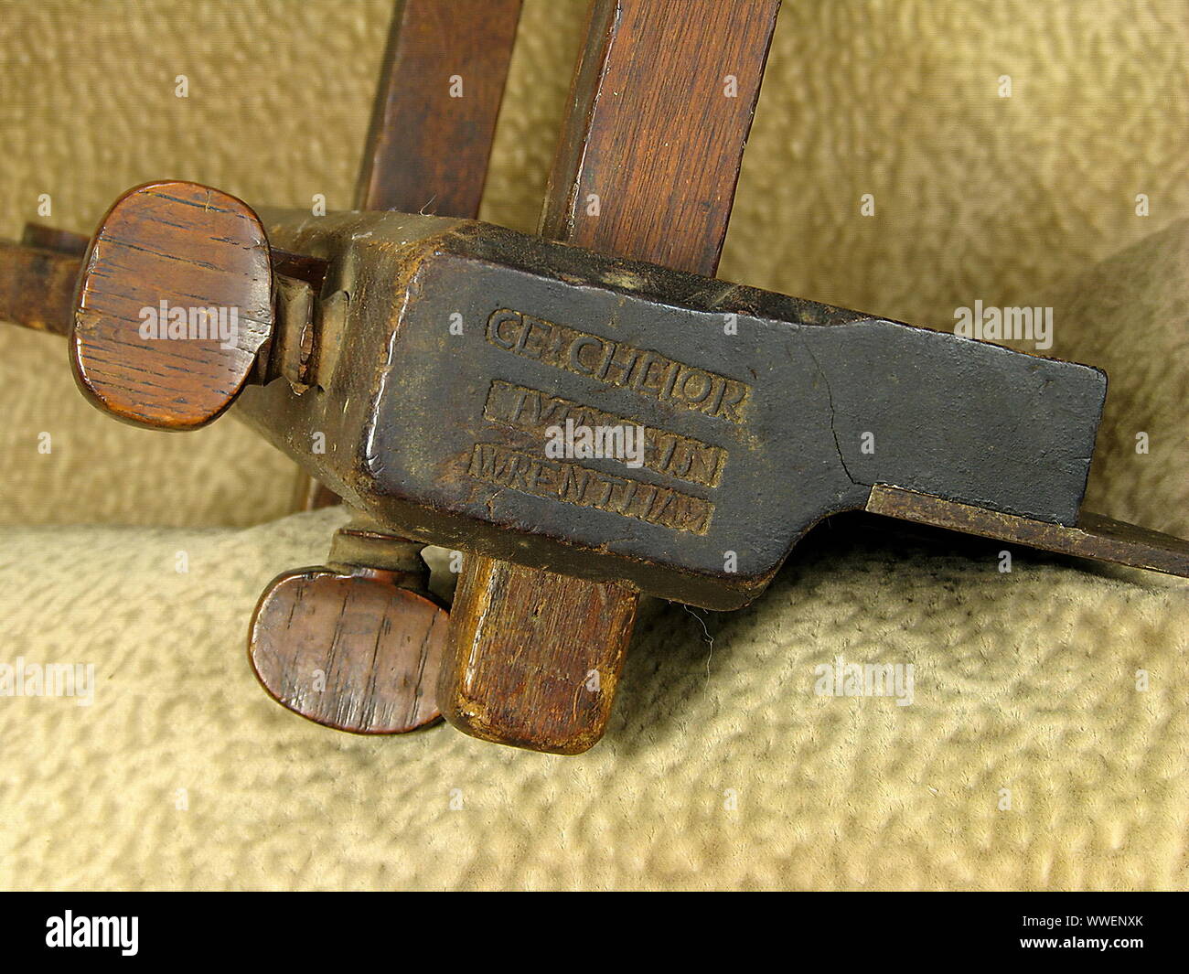 Antique and very collectible Cesar Chelor wood plane. Editorial Only ...