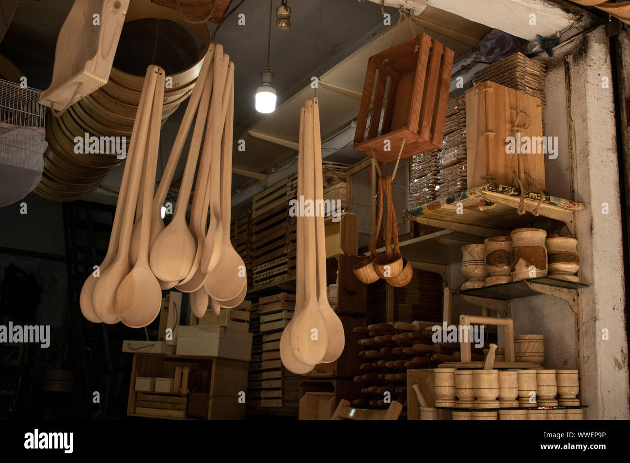 Shop producing wooden materials. Wooden products are on the shelf Stock ...