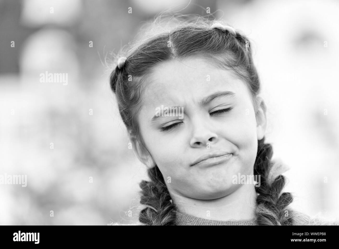 Have some doubts. Girl emotional face. Thoughts and doubts concept. Kid ...