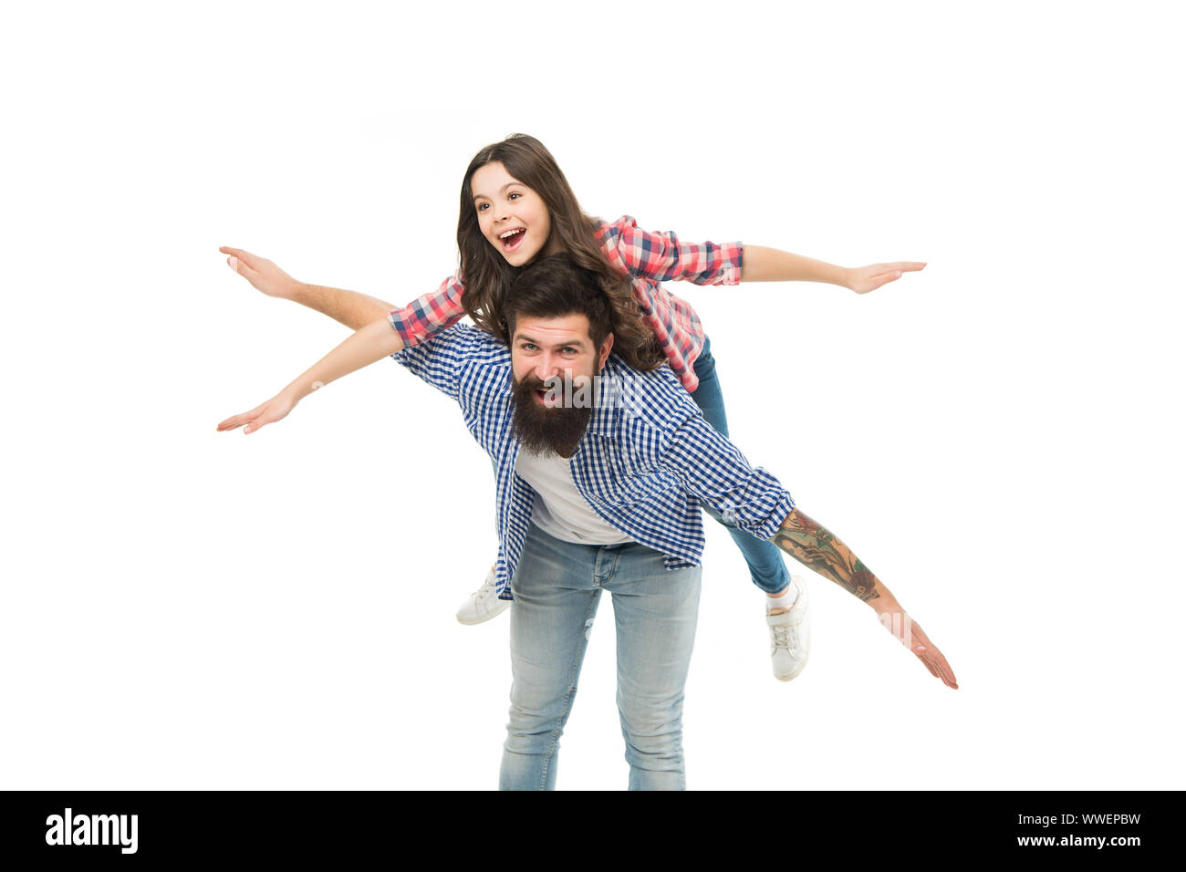 Parenthood fun. Fathers day. Fly high. Active game leisure concept ...