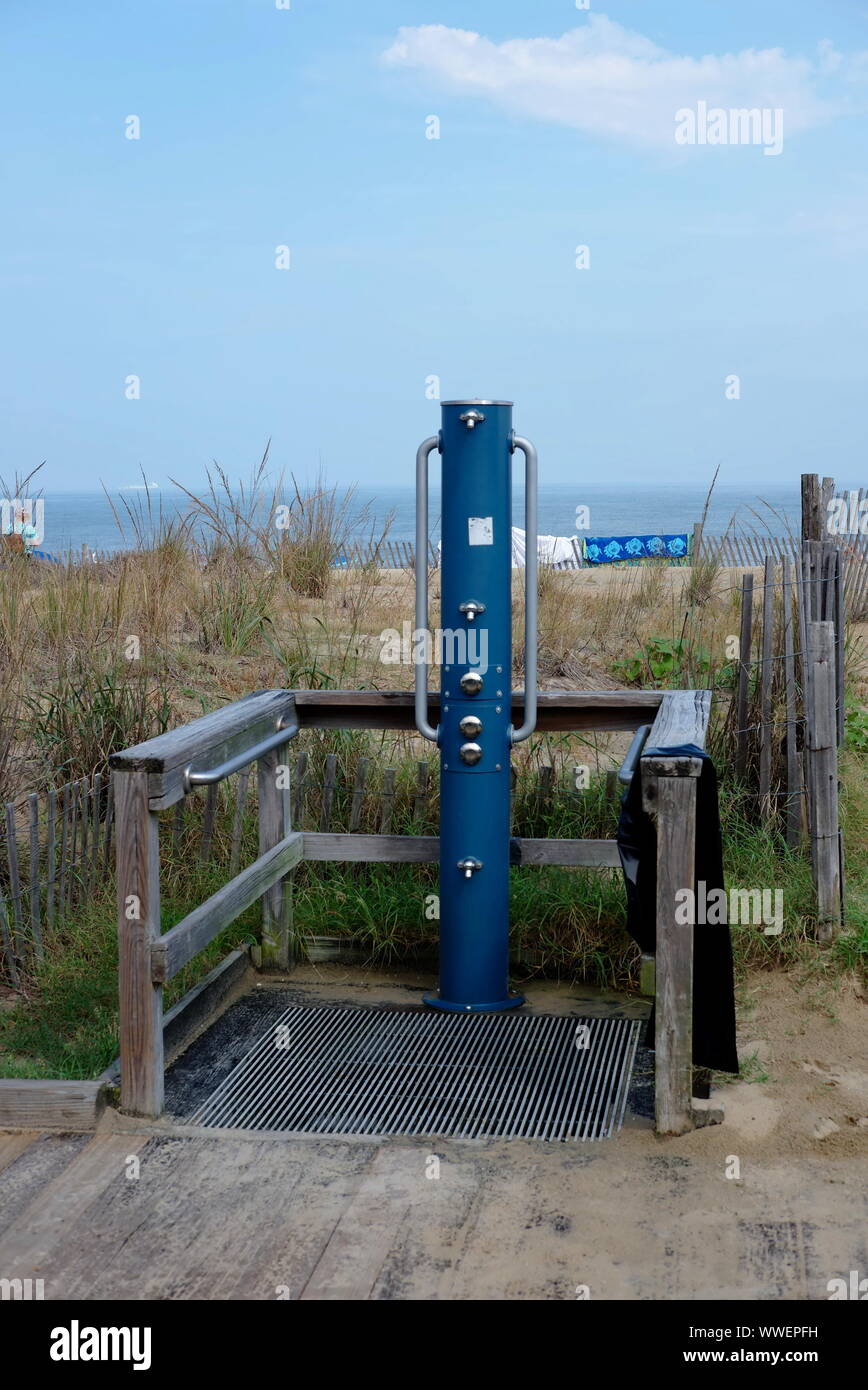 Shower station along the Rehoboth Beach boardwalk. Rehoboth Beach (DE ...