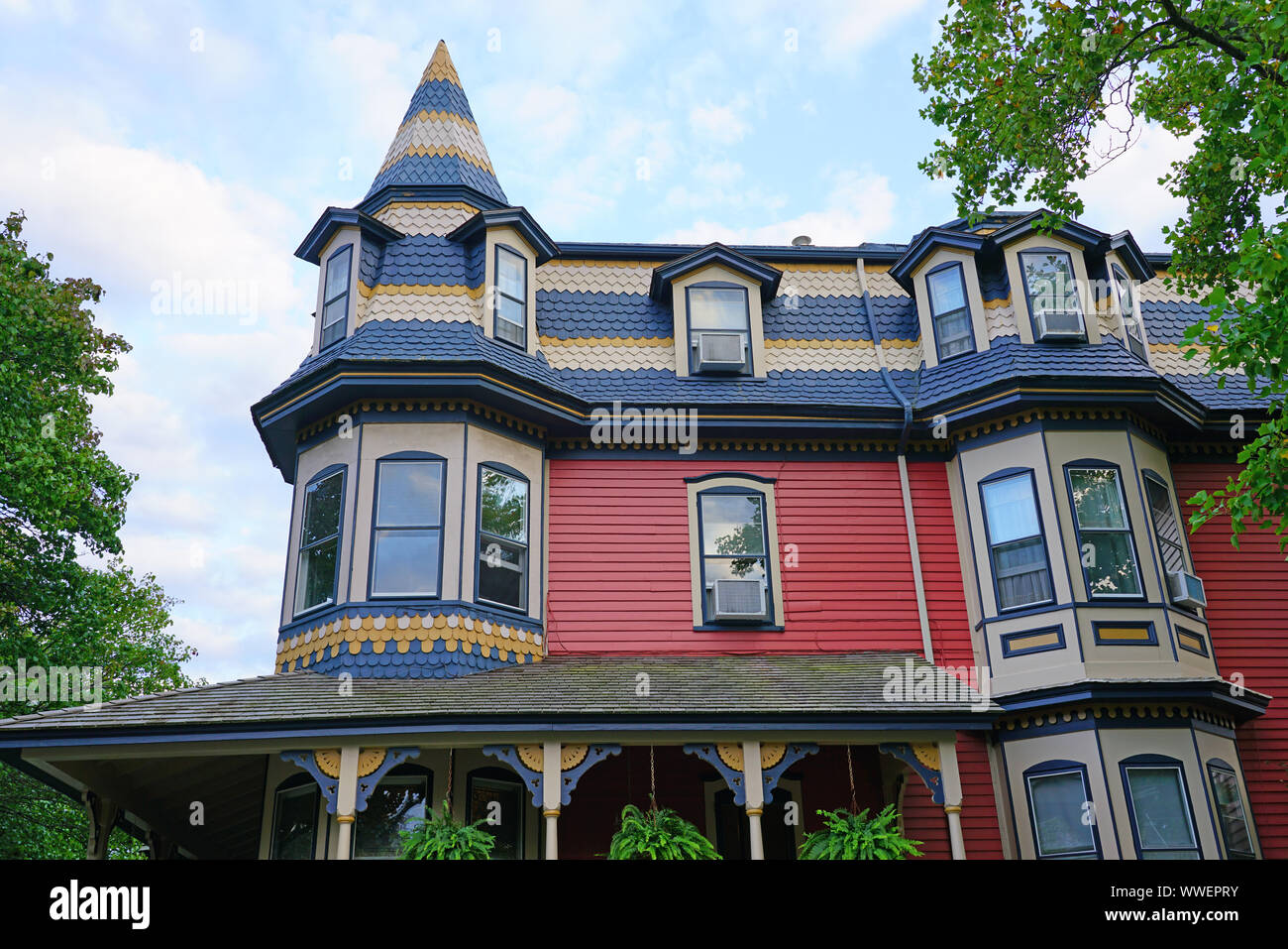 CAPE MAY, NJ -8 SEP 2019- View of colorful historic Victorian houses in ...