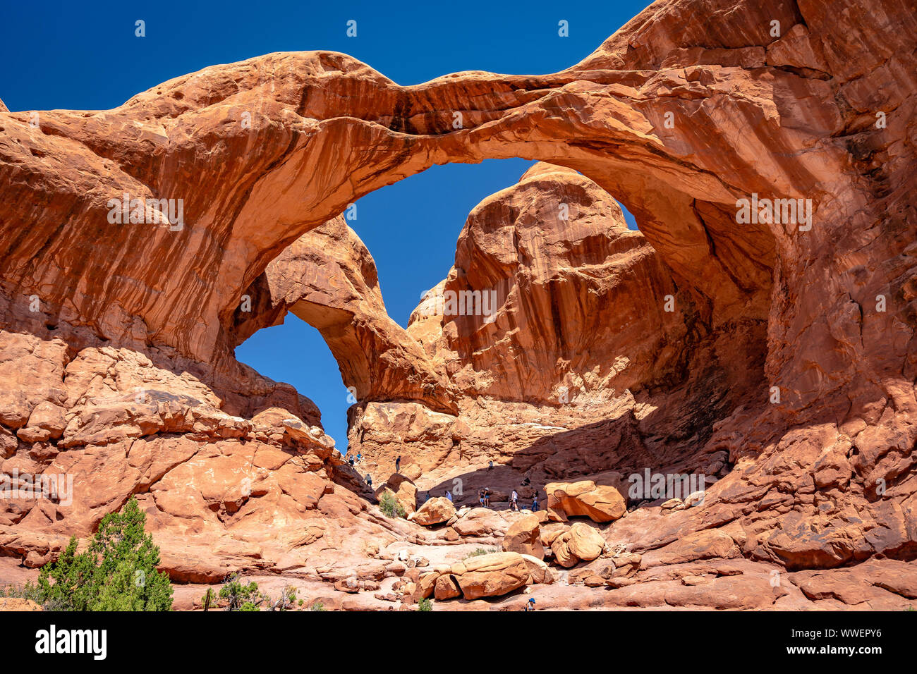 Double Arch rock formation in Arches National Park, Utah, USA Stock ...