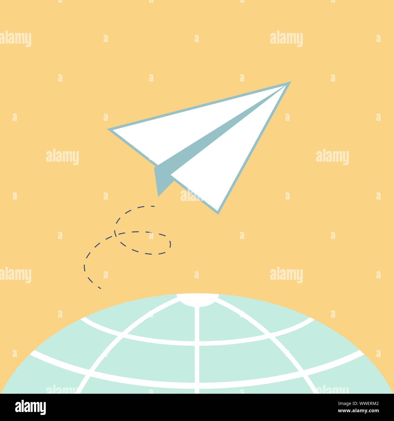 Paper plane flies over the globe. Vector illustration Stock Vector ...
