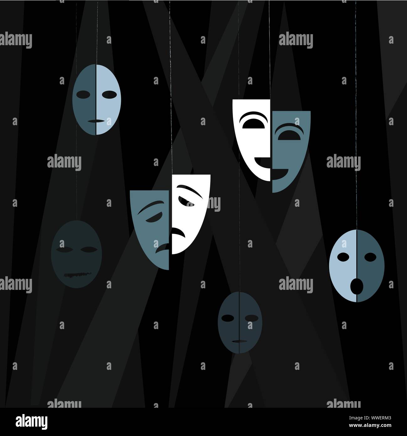 Theatre. Drama theater masks on the dark background. Vector ...