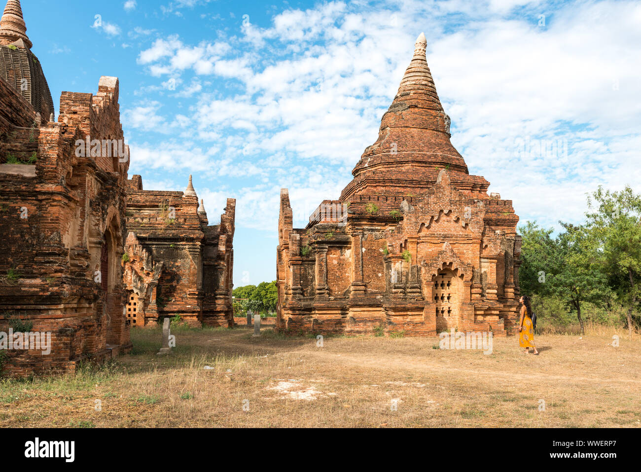 Wide angle picture of famous tourist destination old temples of Bagan ...