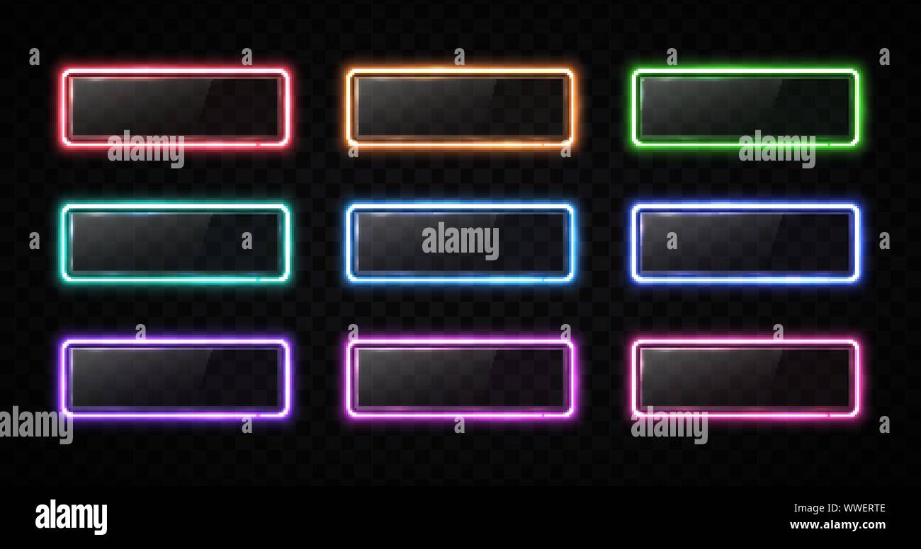 Neon color button set. Glowing line rectangle Stock Vector Image & Art ...