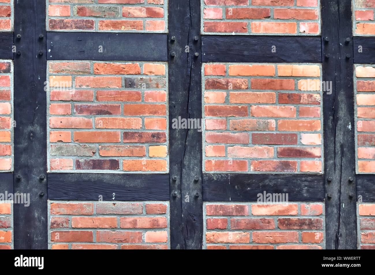 Detailed view on half timbering walls of old architectural buildings on ...