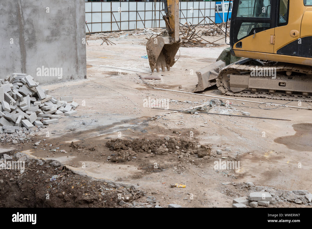 excavator on a construction site Stock Photo - Alamy