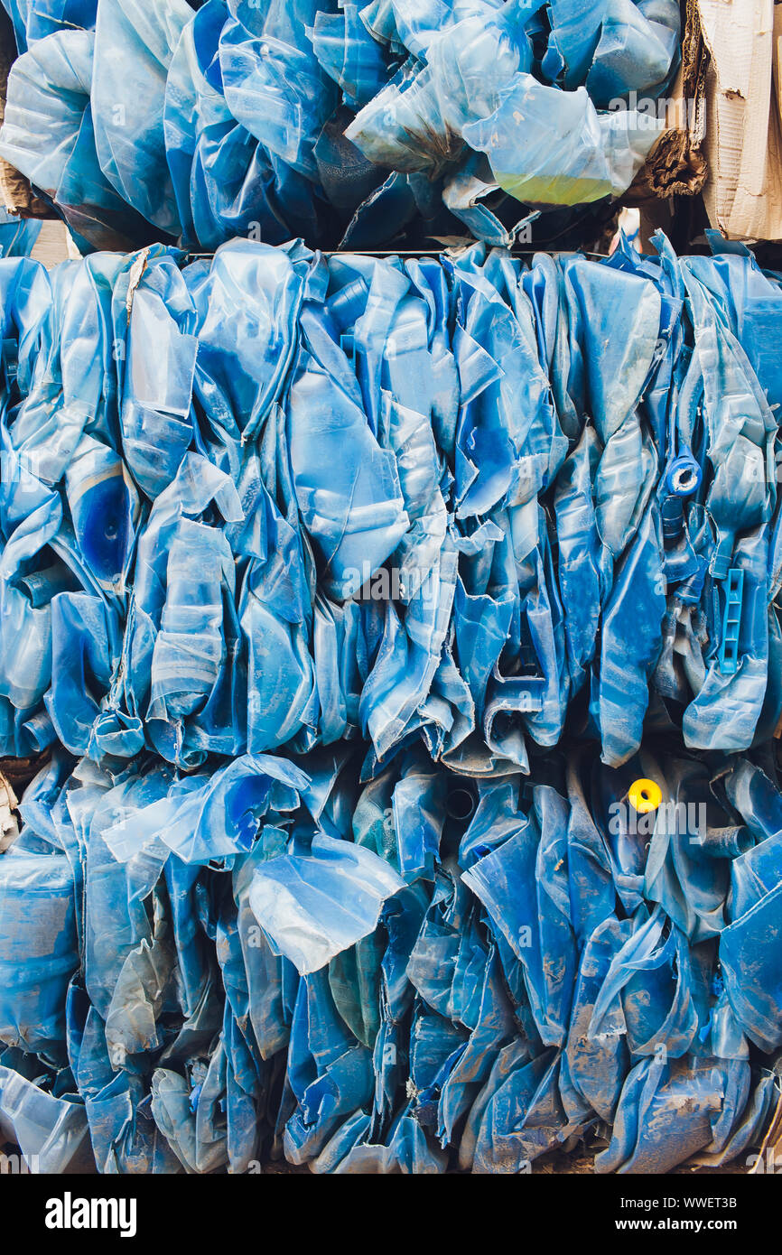 Plastic pressed bales at the modern waste hazardous processing plant ...