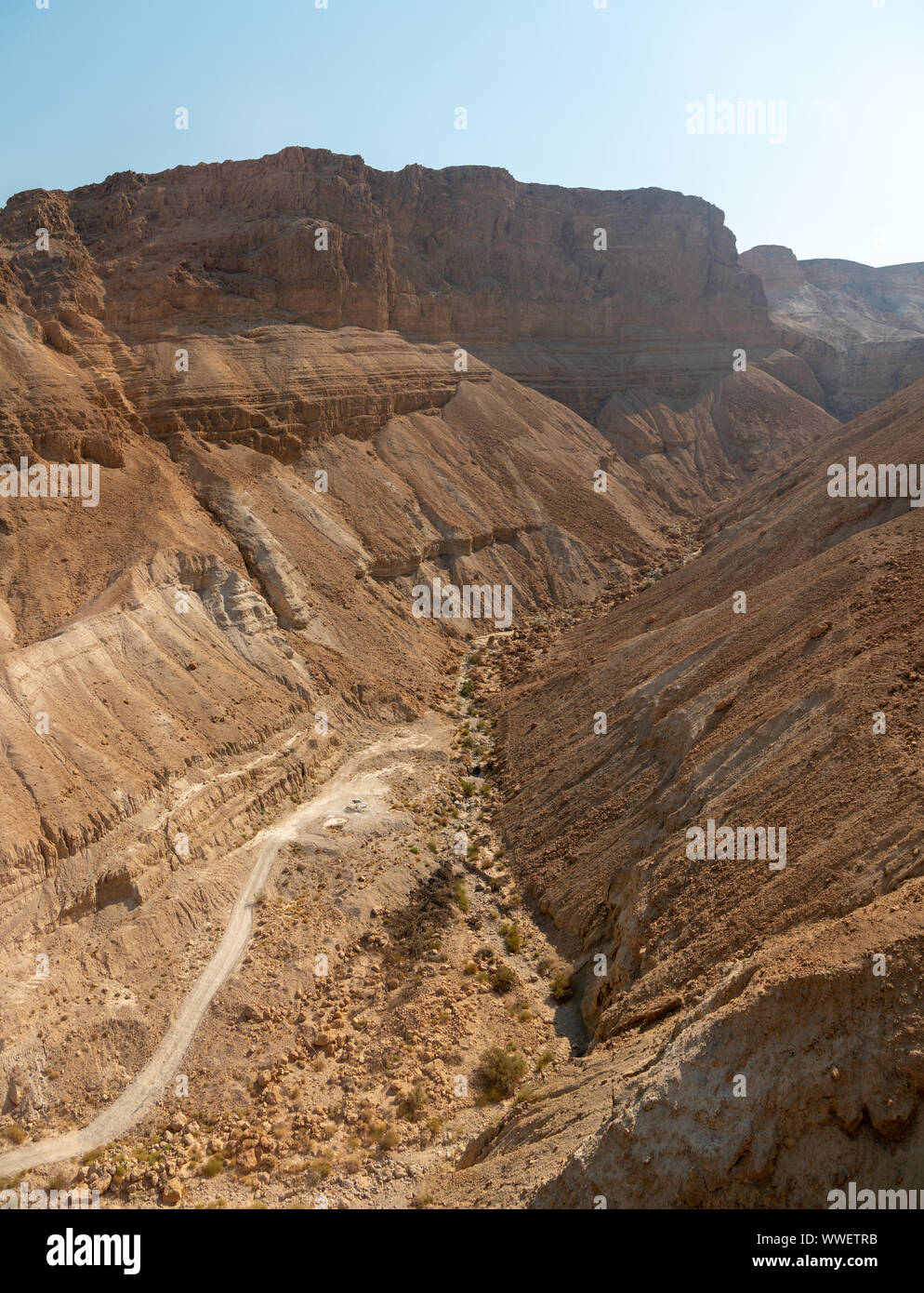 Aerial View of a Deep Valley with Dirt Path in Inside in the Judean ...