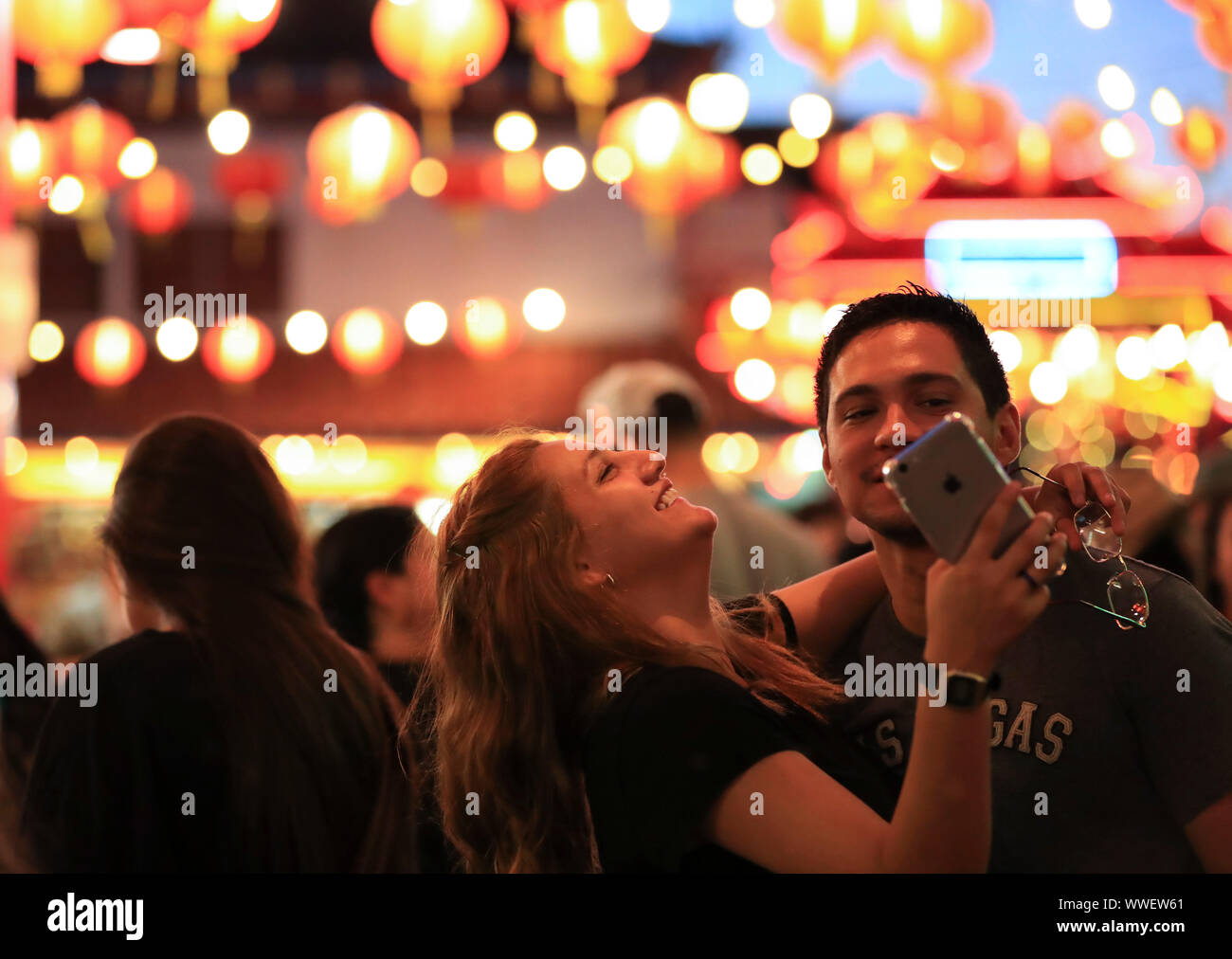 Los Angeles, USA. 14th Sep, 2019. People attend the Mid-Autumn Festival ...