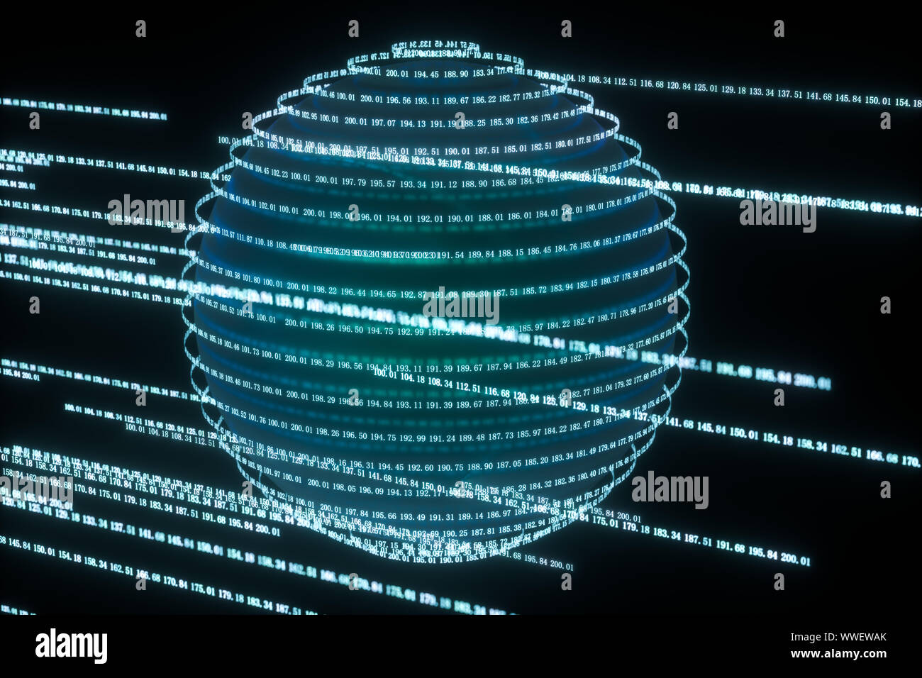 Digital lines made of numbers, globe big data background, 3d rendering ...