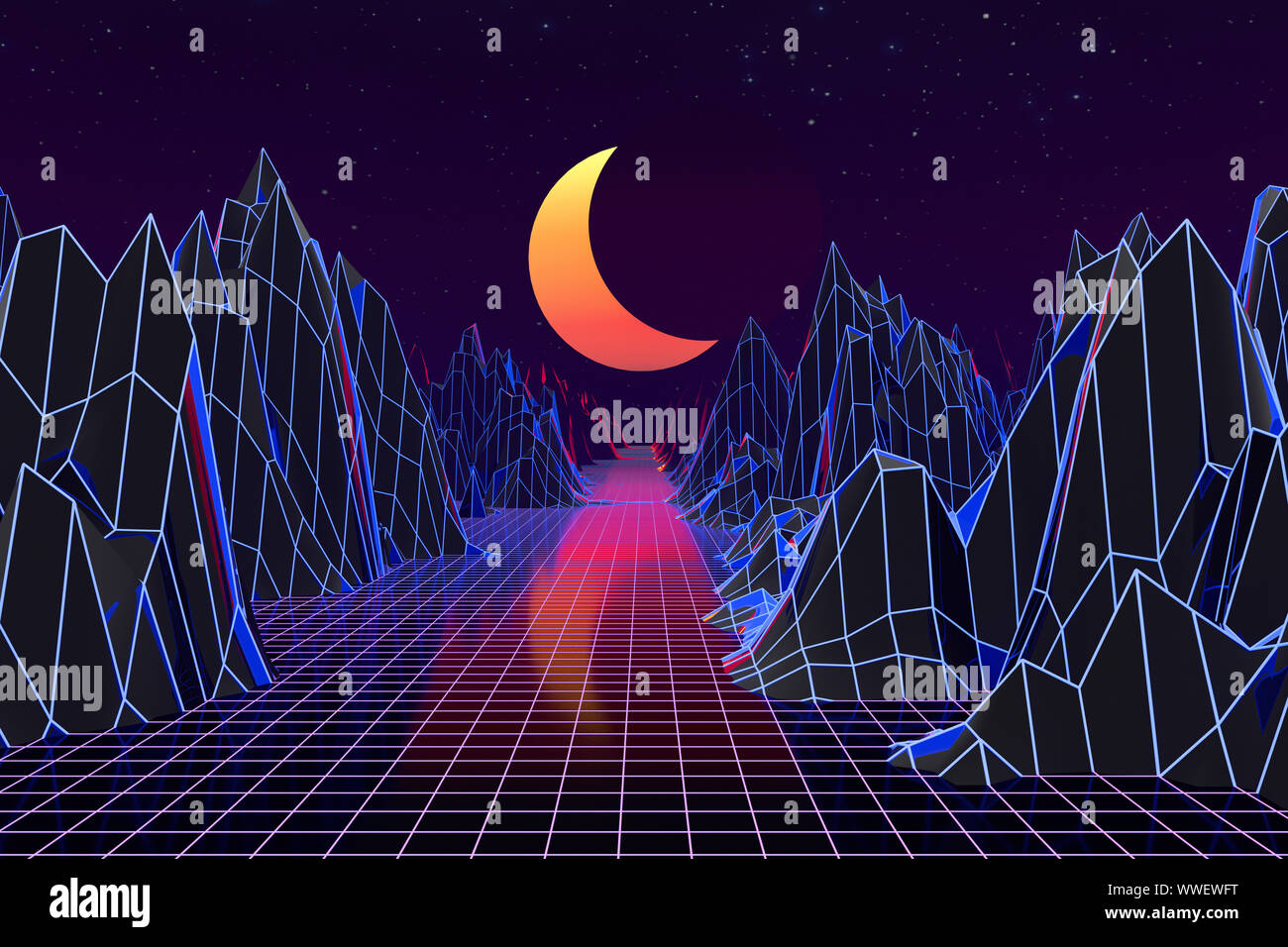 3d background Illustration Inspired by 80's Scene synthwave and ...