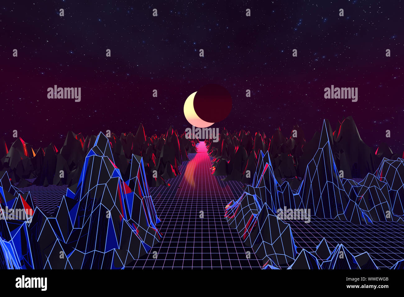 3d background Illustration Inspired by 80's Scene synthwave and ...