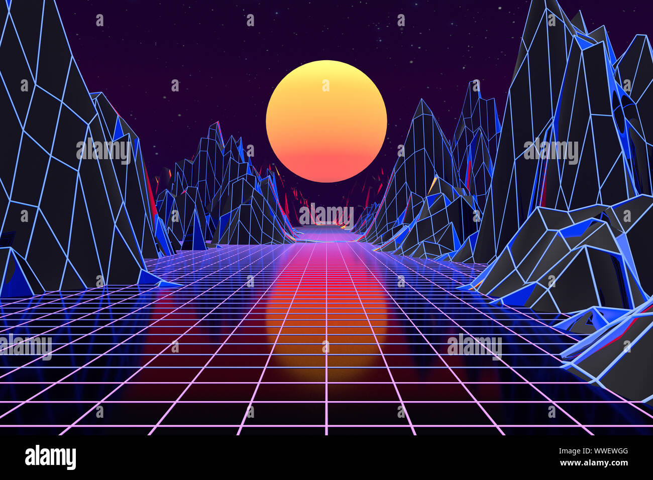 3d background Illustration Inspired by 80's Scene synthwave and ...