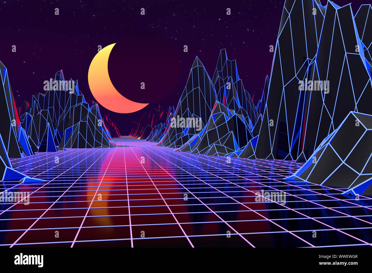 3d background Illustration Inspired by 80's Scene synthwave and ...