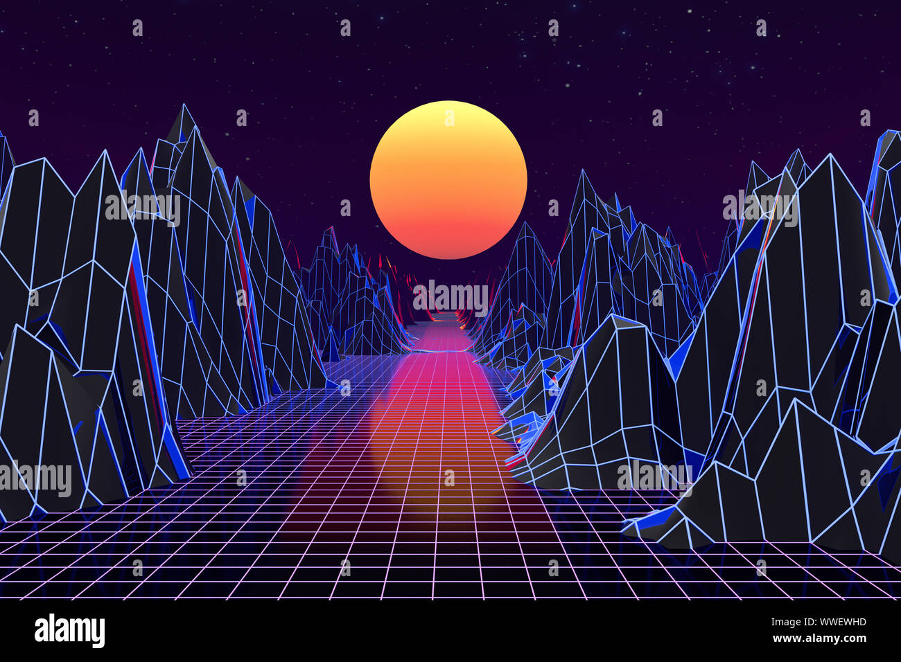 3d background Illustration Inspired by 80's Scene synthwave and ...