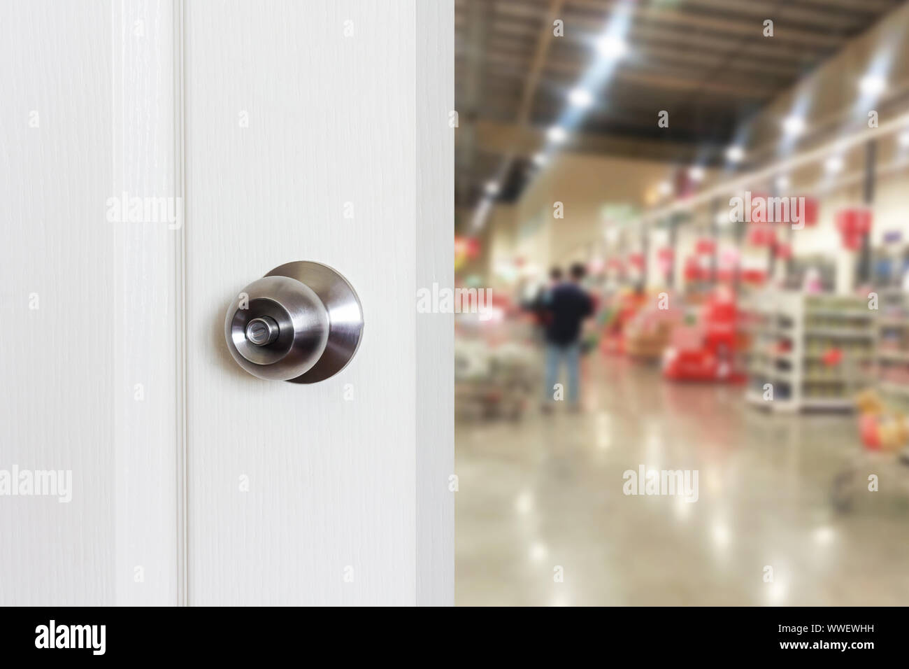 Door open on department store blur background, business concept Stock ...