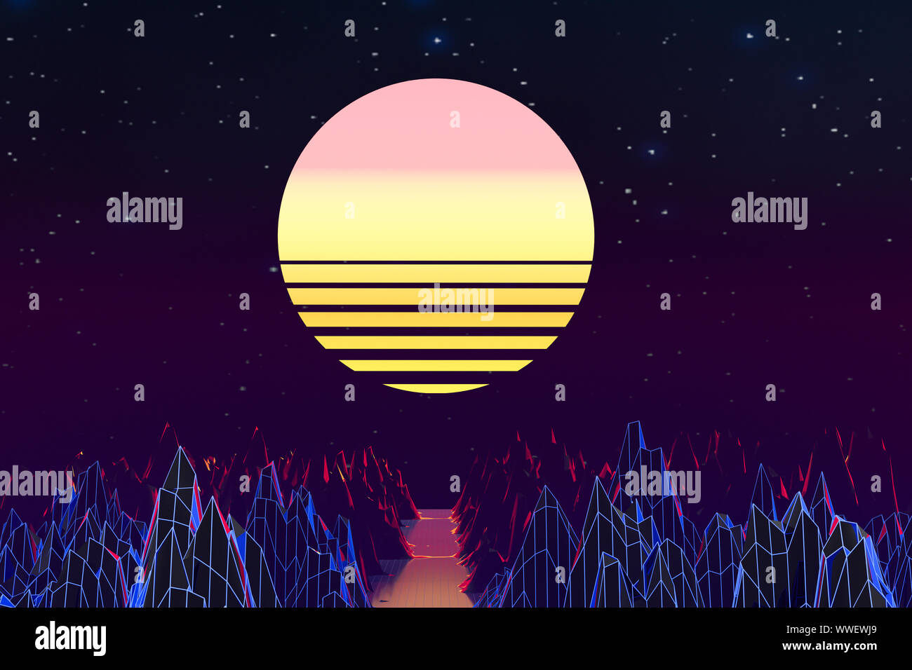 3d background Illustration Inspired by 80's Scene synthwave and ...