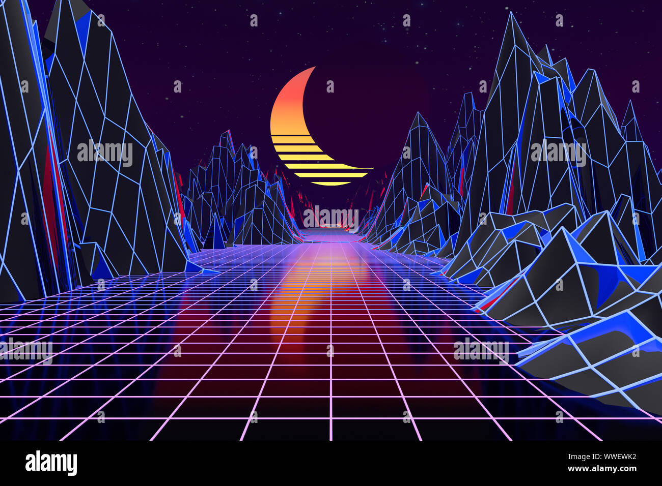 3d background Illustration Inspired by 80's Scene synthwave and ...