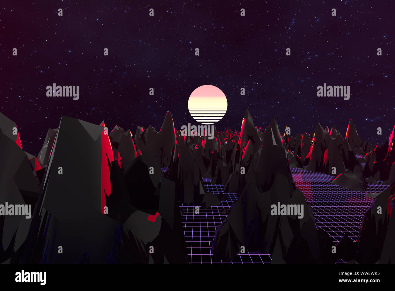 3d background Illustration Inspired by 80's Scene synthwave and ...