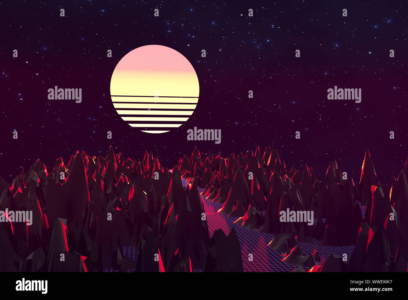 3d background Illustration Inspired by 80's Scene synthwave and ...