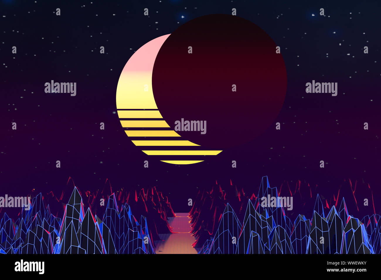 3d background Illustration Inspired by 80's Scene synthwave and ...