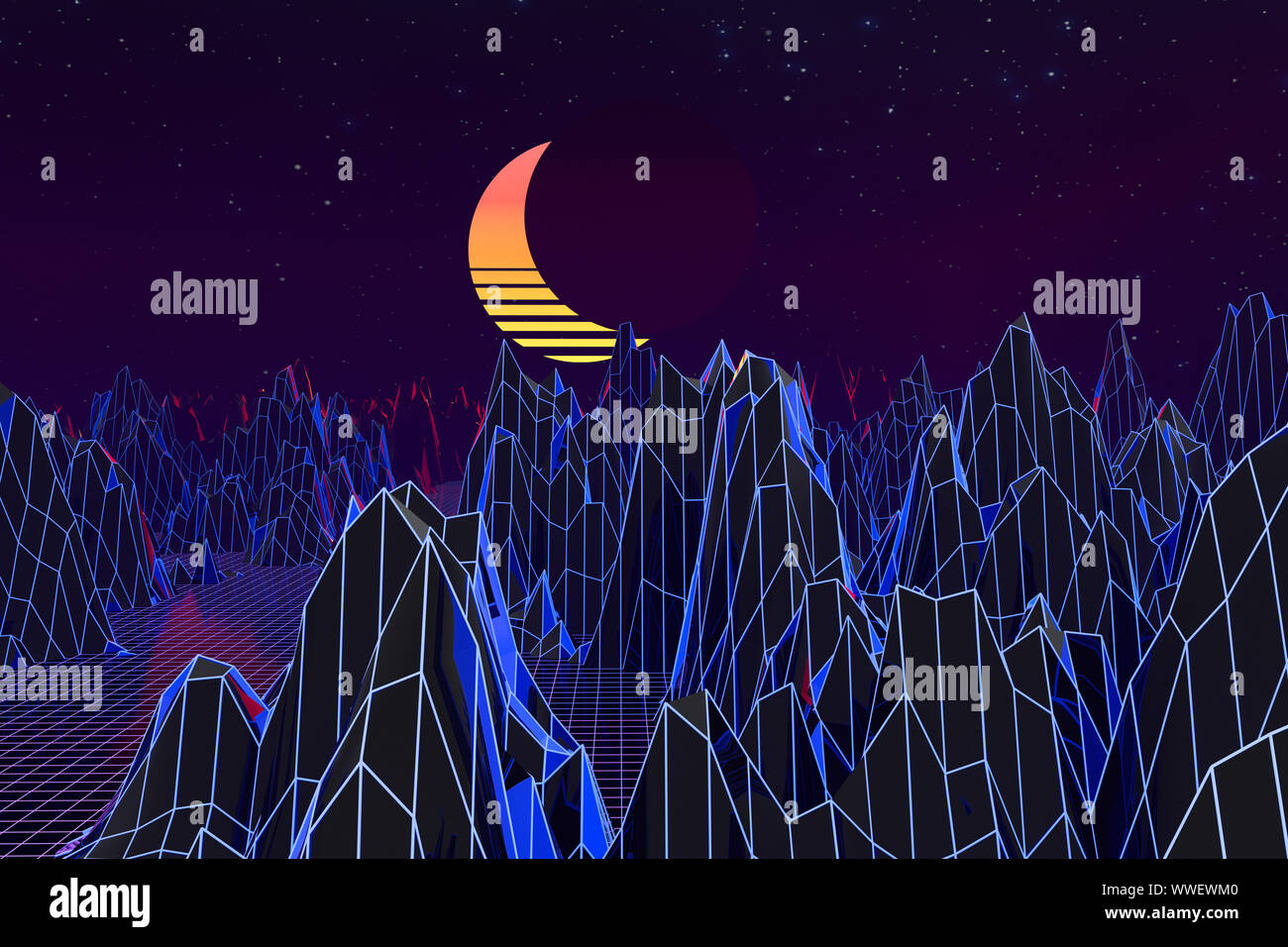 3d background Illustration Inspired by 80's Scene synthwave and ...