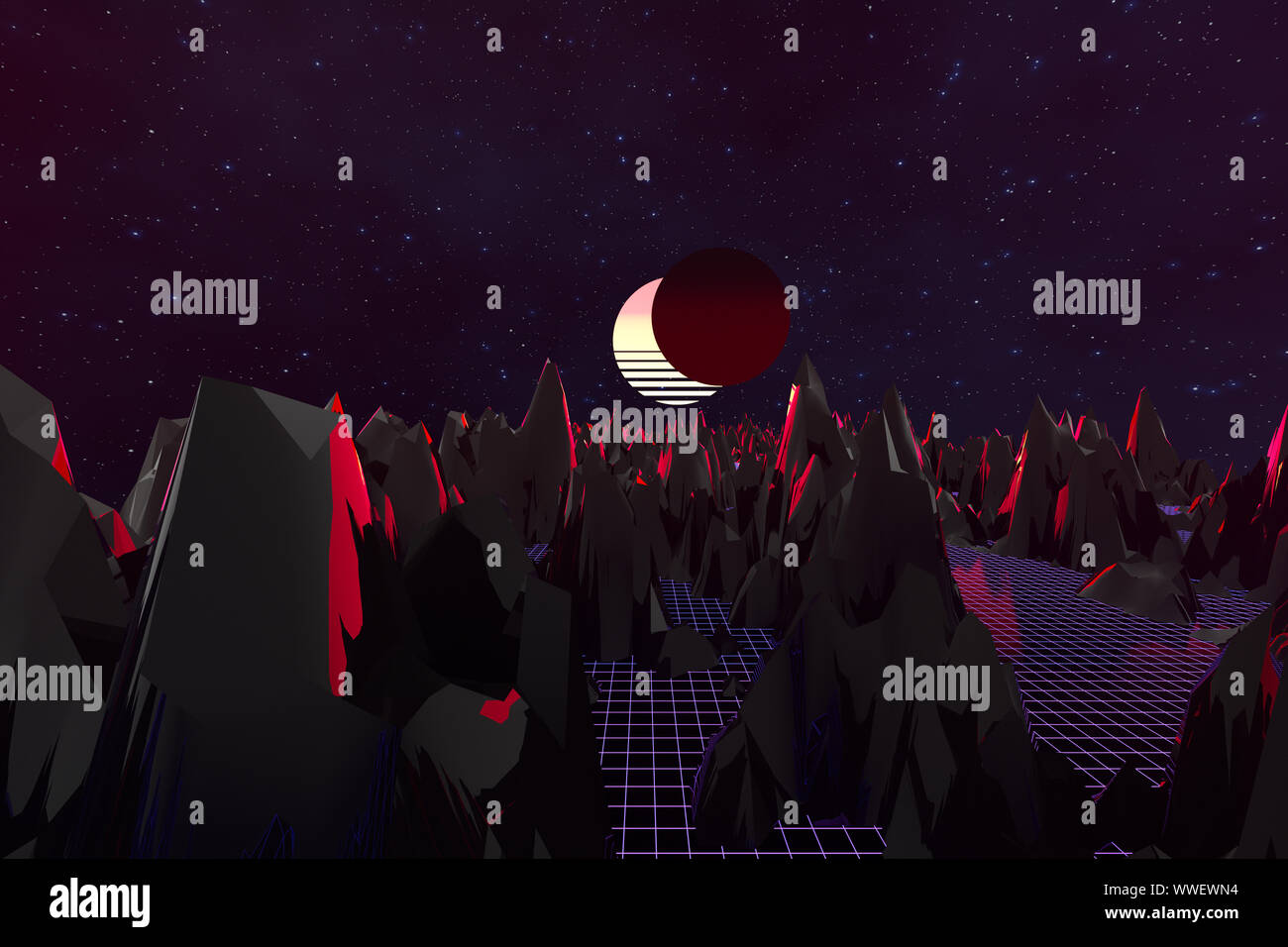 3d background Illustration Inspired by 80's Scene synthwave and ...