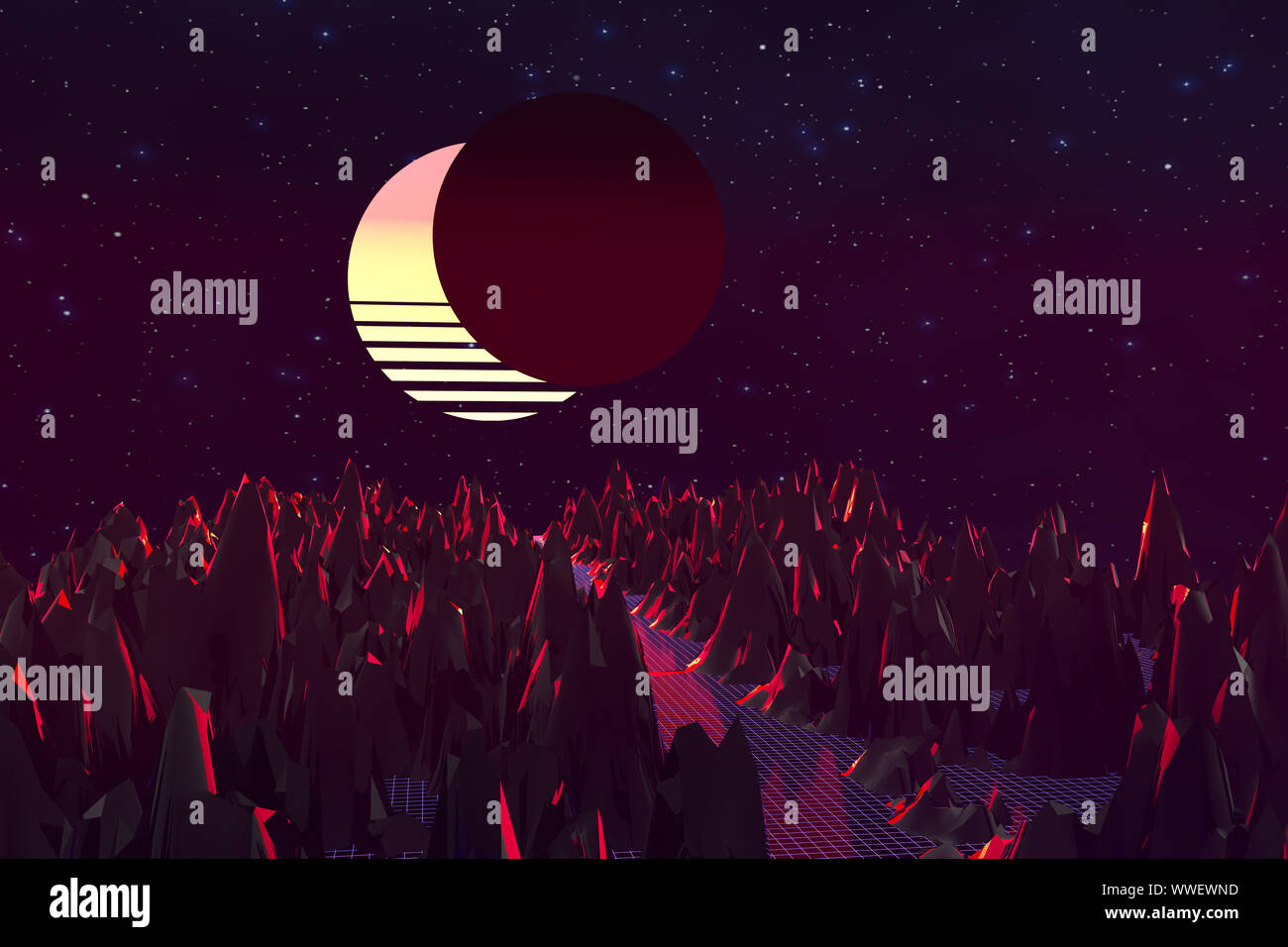 3d background Illustration Inspired by 80's Scene synthwave and ...