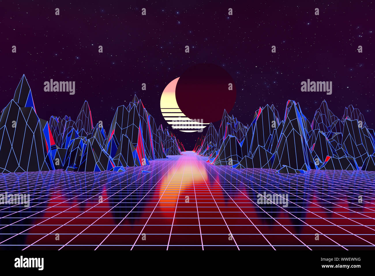 3d background Illustration Inspired by 80's Scene synthwave and ...