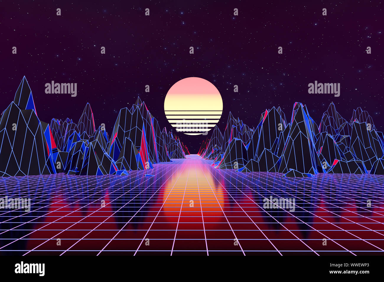 3d background Illustration Inspired by 80's Scene synthwave and ...