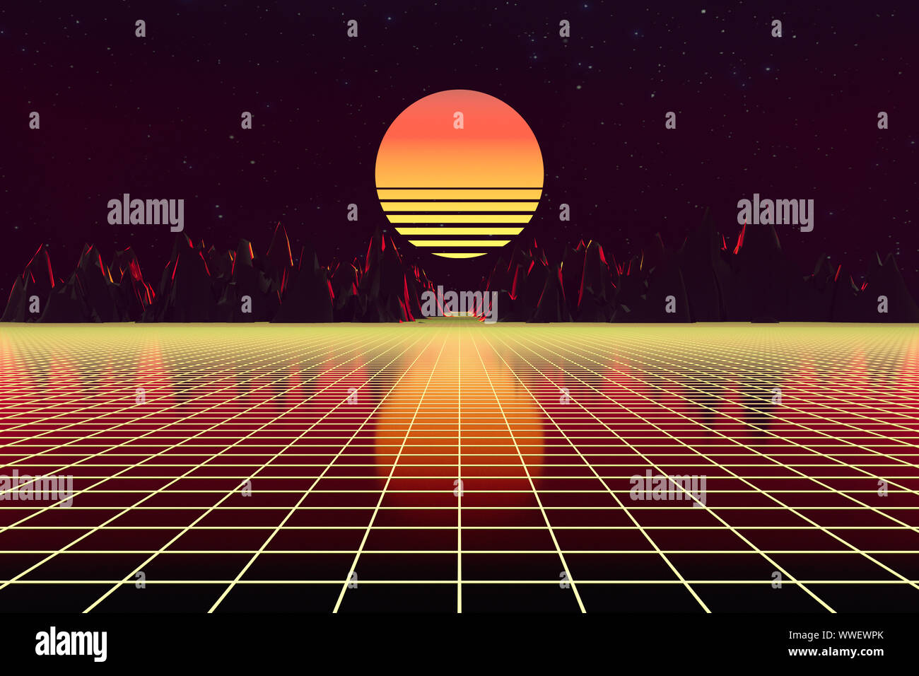 3d background Illustration Inspired by 80's Scene synthwave and ...