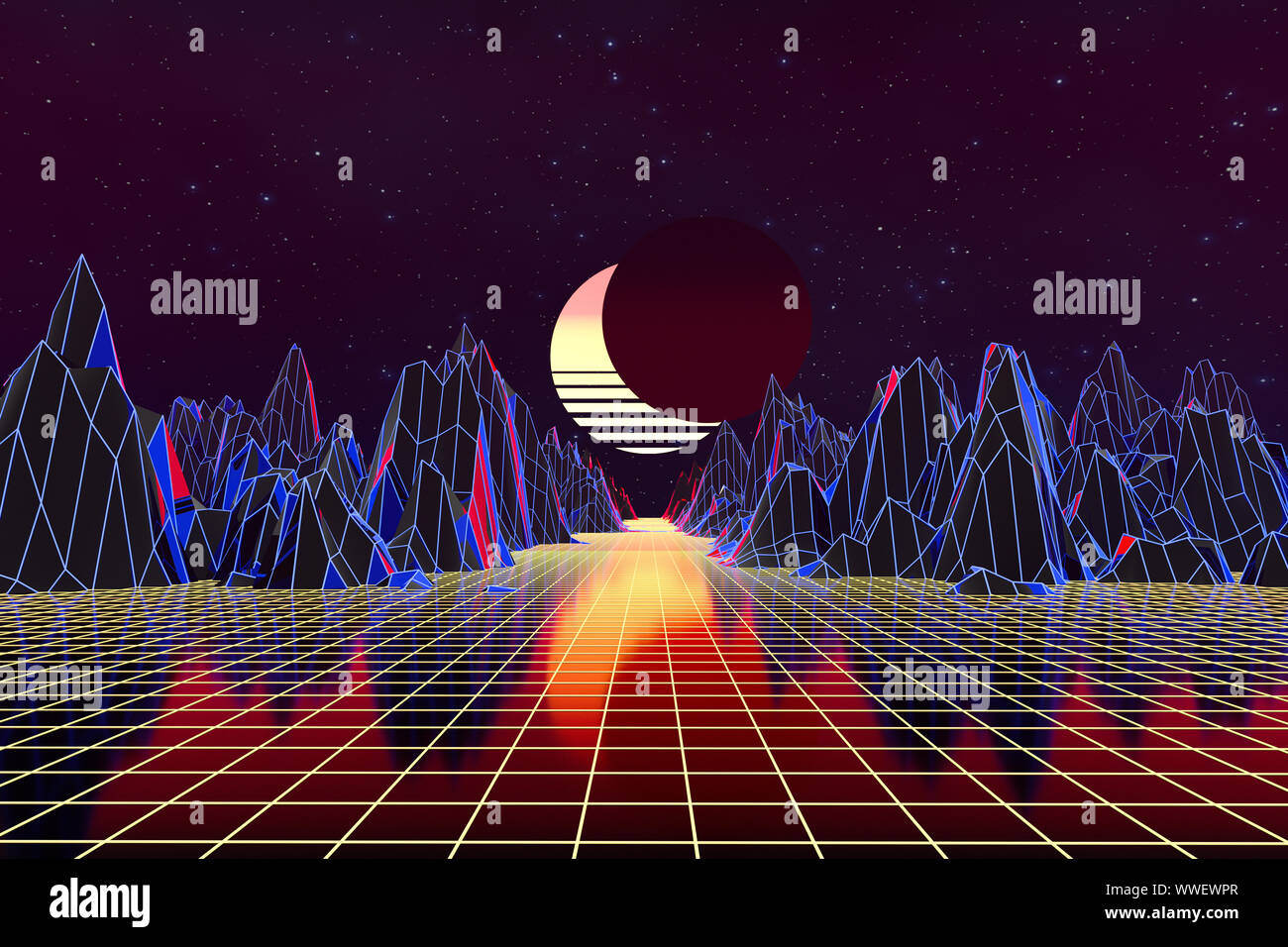 3d background Illustration Inspired by 80's Scene synthwave and ...