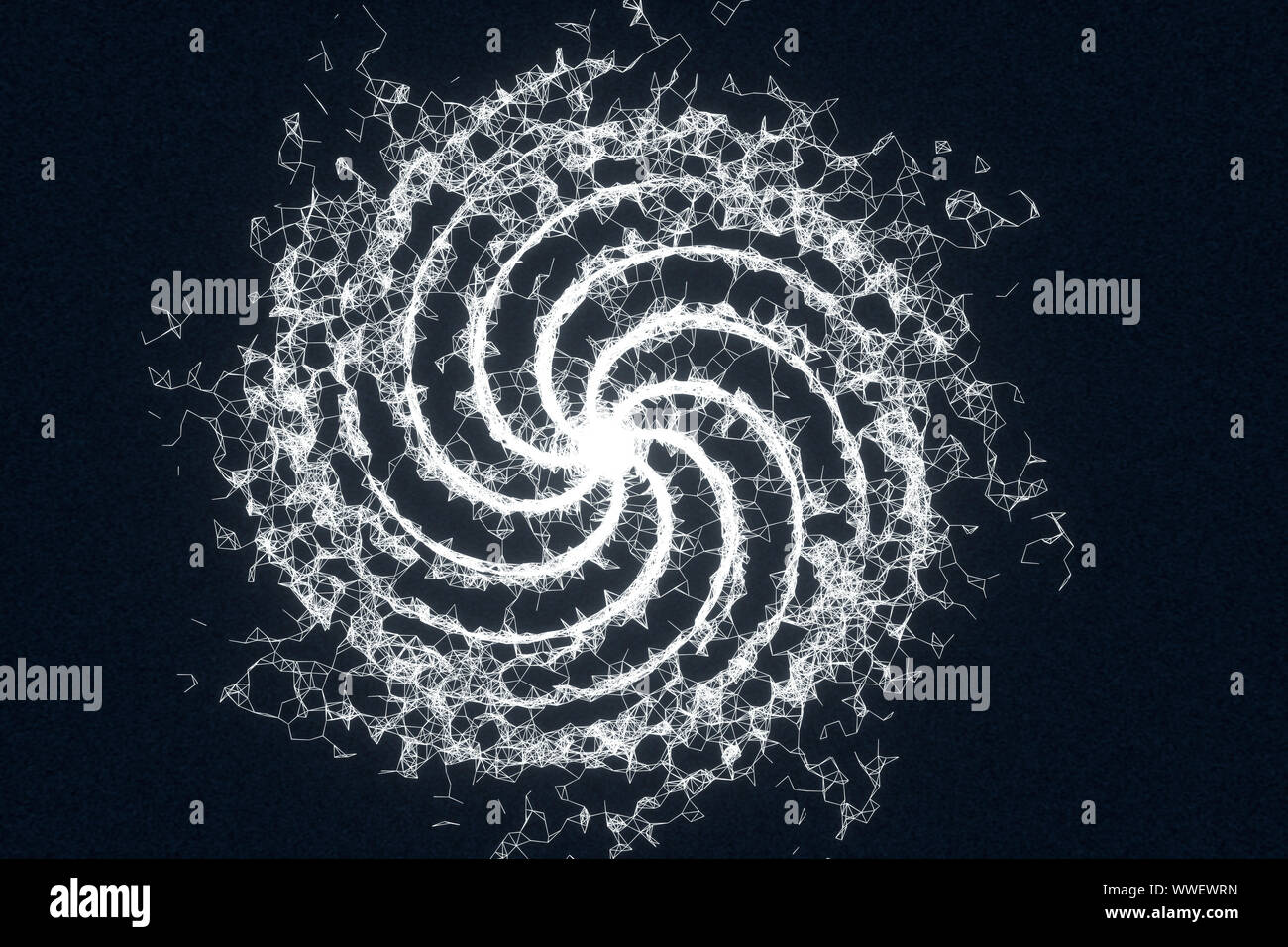 Particles revolves around its center with dark background, 3d rendering ...