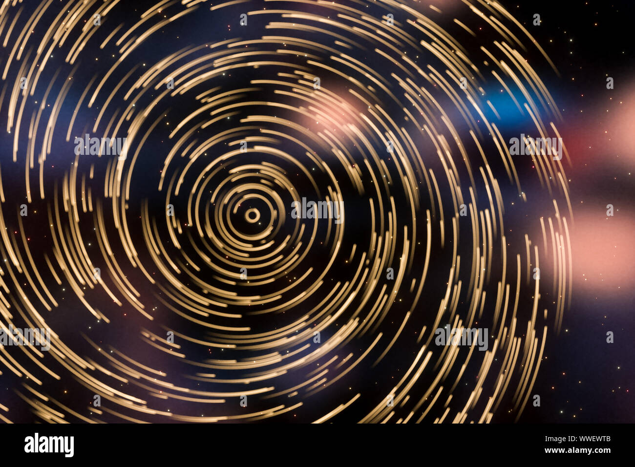 Particles revolves around its center with dark background, 3d rendering ...