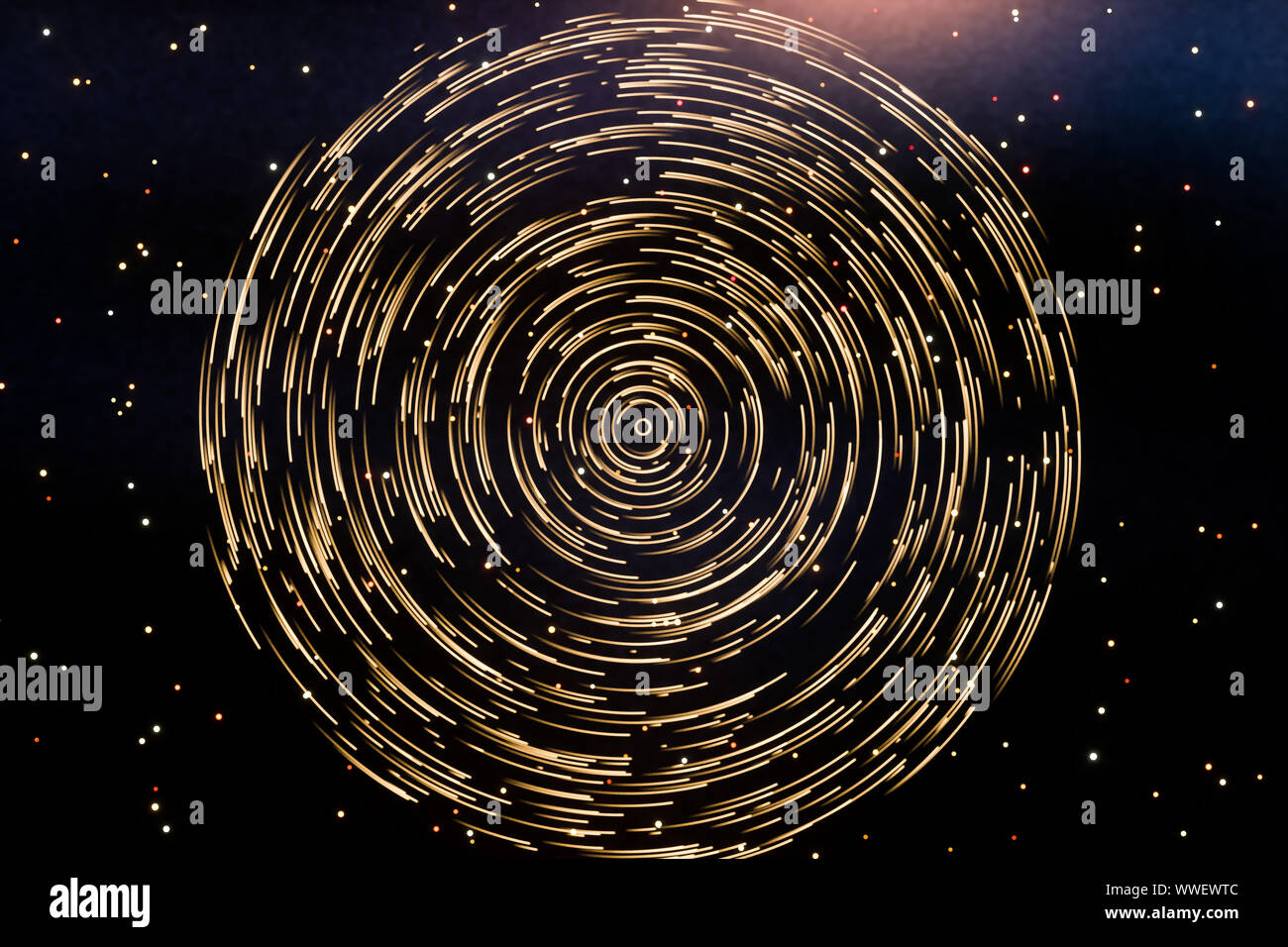 Particles revolves around its center with dark background, 3d rendering ...