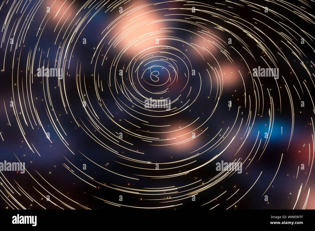 Particles revolves around its center with dark background, 3d rendering ...