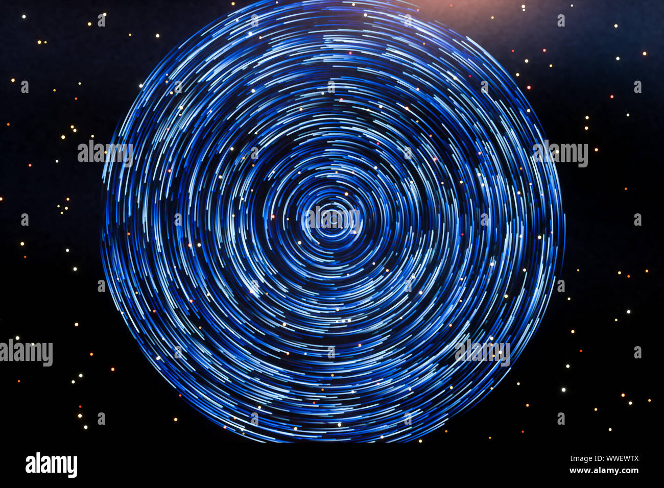 Particles revolves around its center with dark background, 3d rendering ...