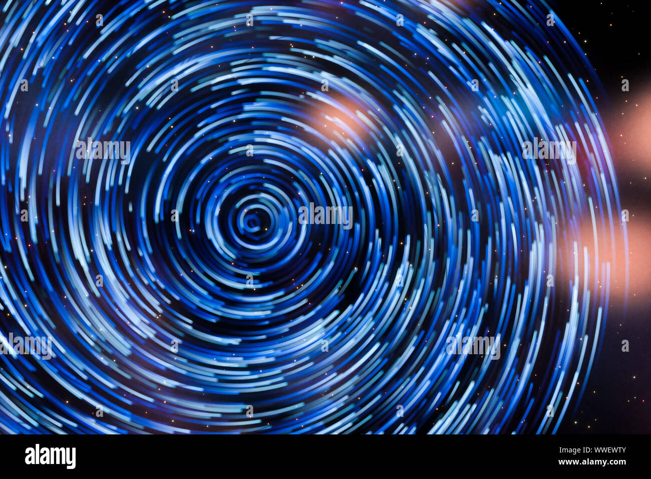 Particles revolves around its center with dark background, 3d rendering ...