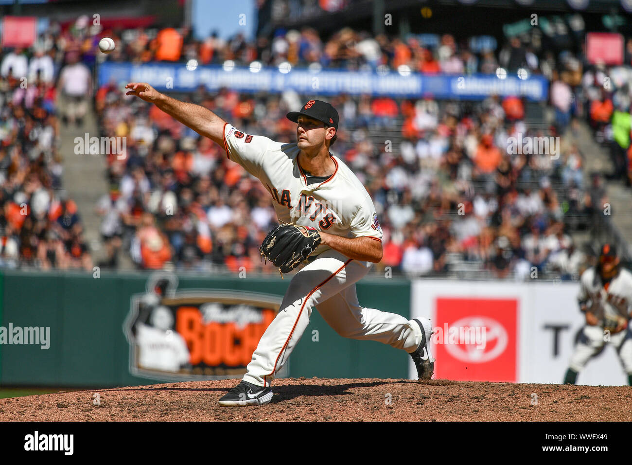 San Francisco, California, USA. 15th Sep, 2019. San Francisco Giants relief pitcher Burch Smith ...