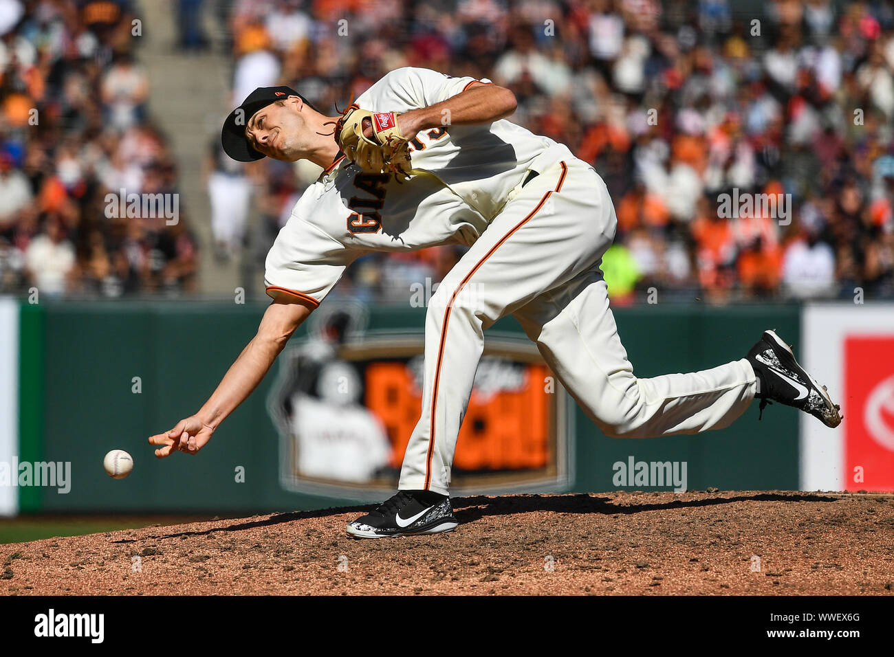 San Francisco, California, USA. 15th Sep, 2019. San Francisco Giants relief pitcher Tyler Rogers ...